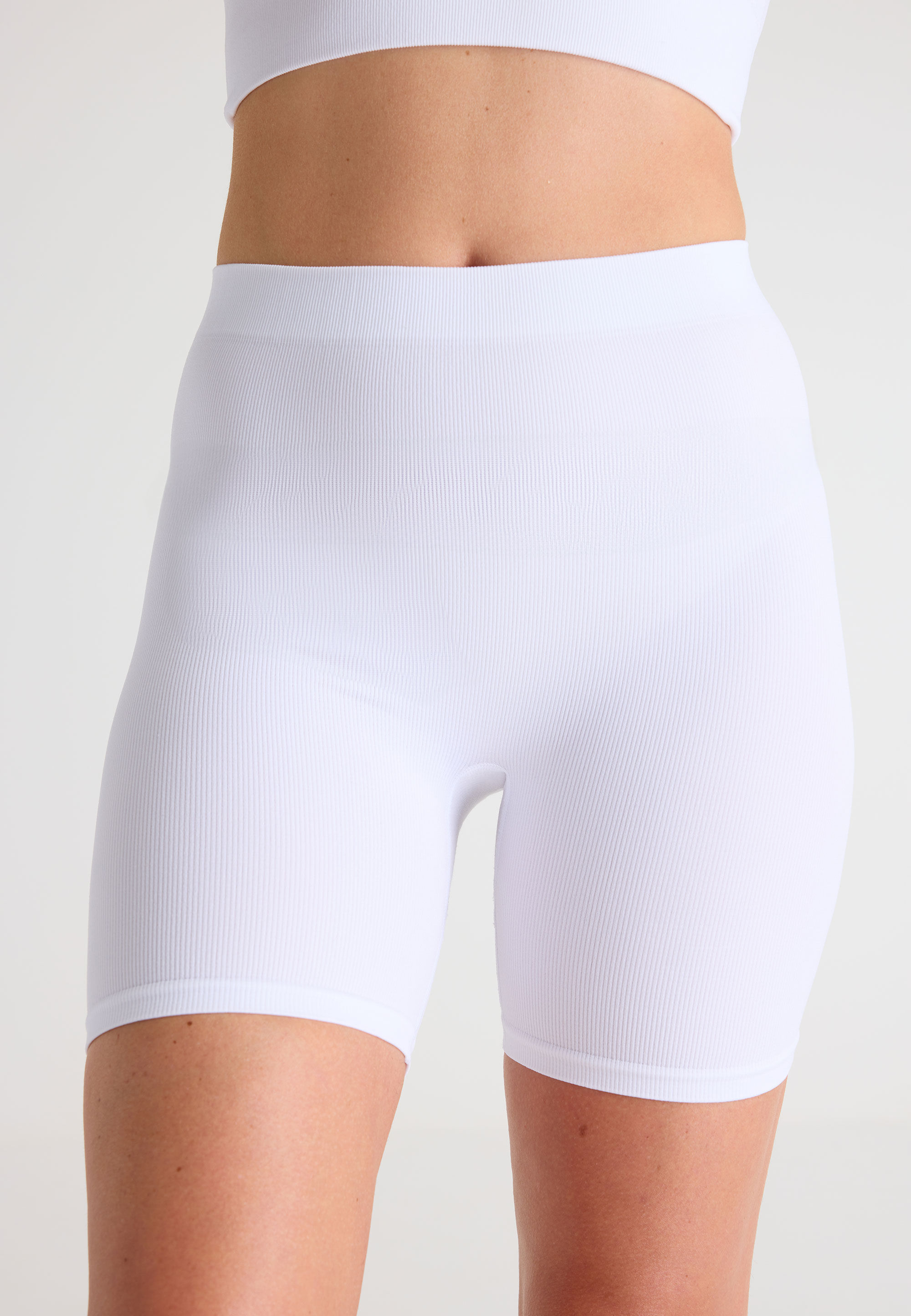 Womens White Ribbed Control Cycling Shorts Peacocks